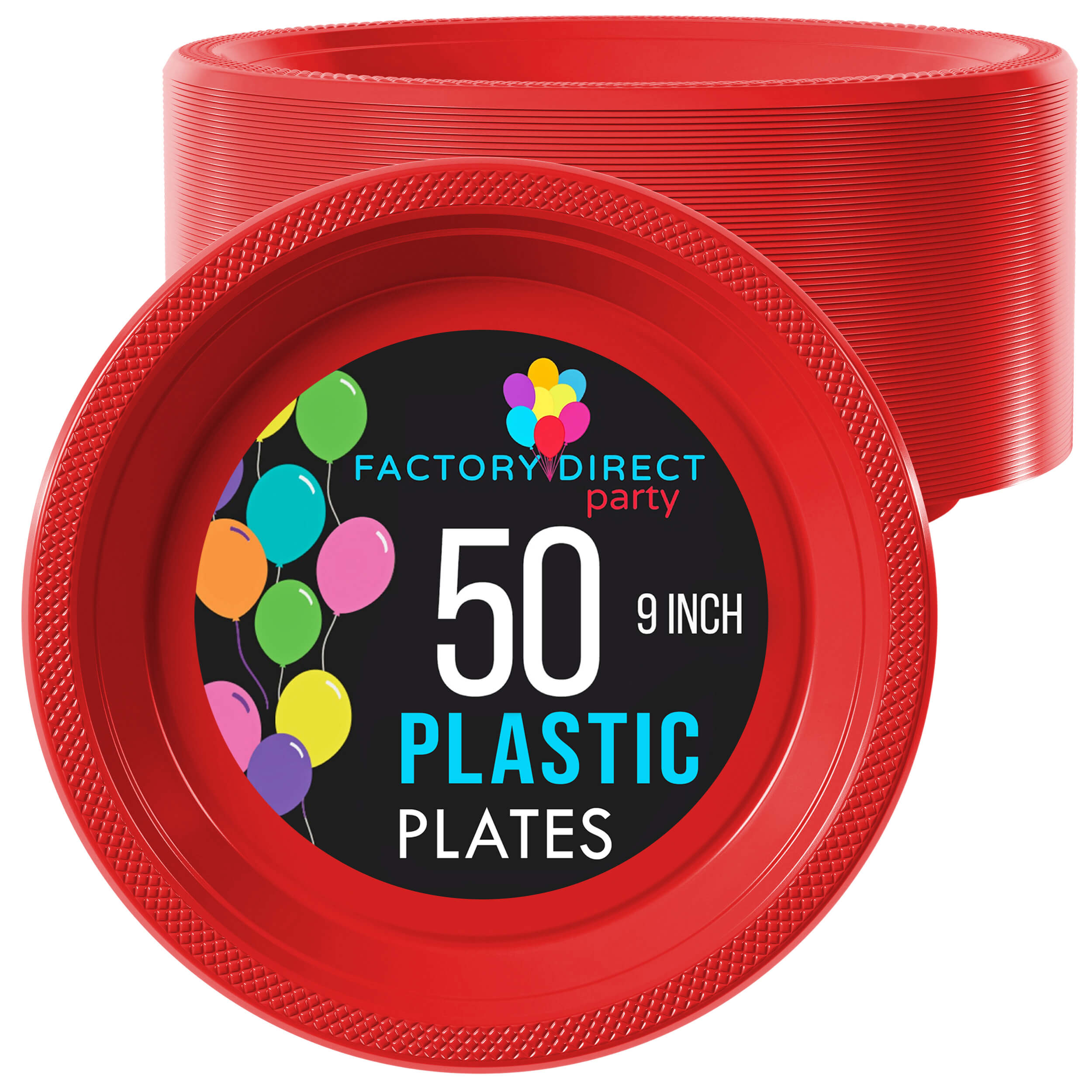 9in. Red bulk pack plastic plates 50 Ct.