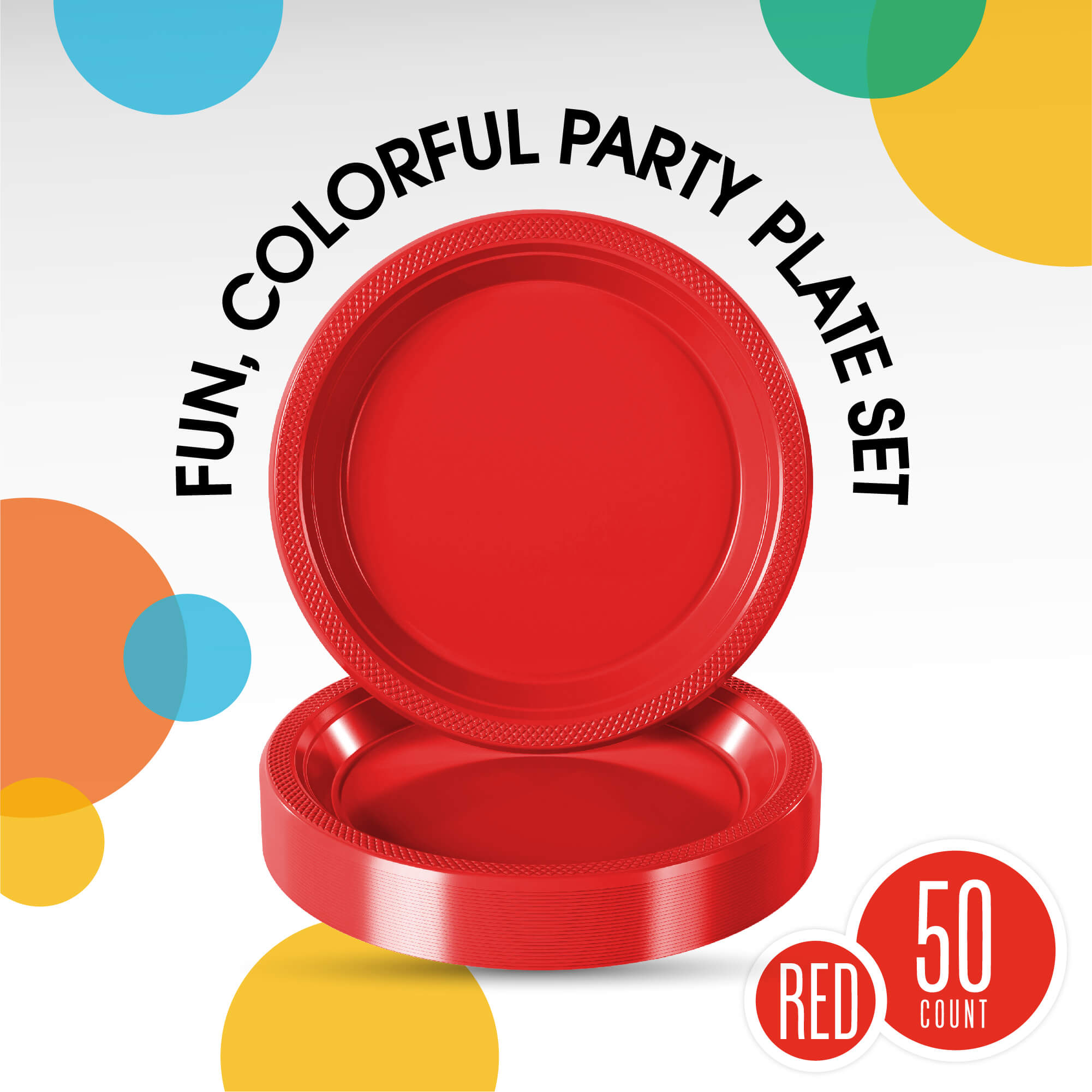 9in. Red bulk pack plastic plates 50 Ct.