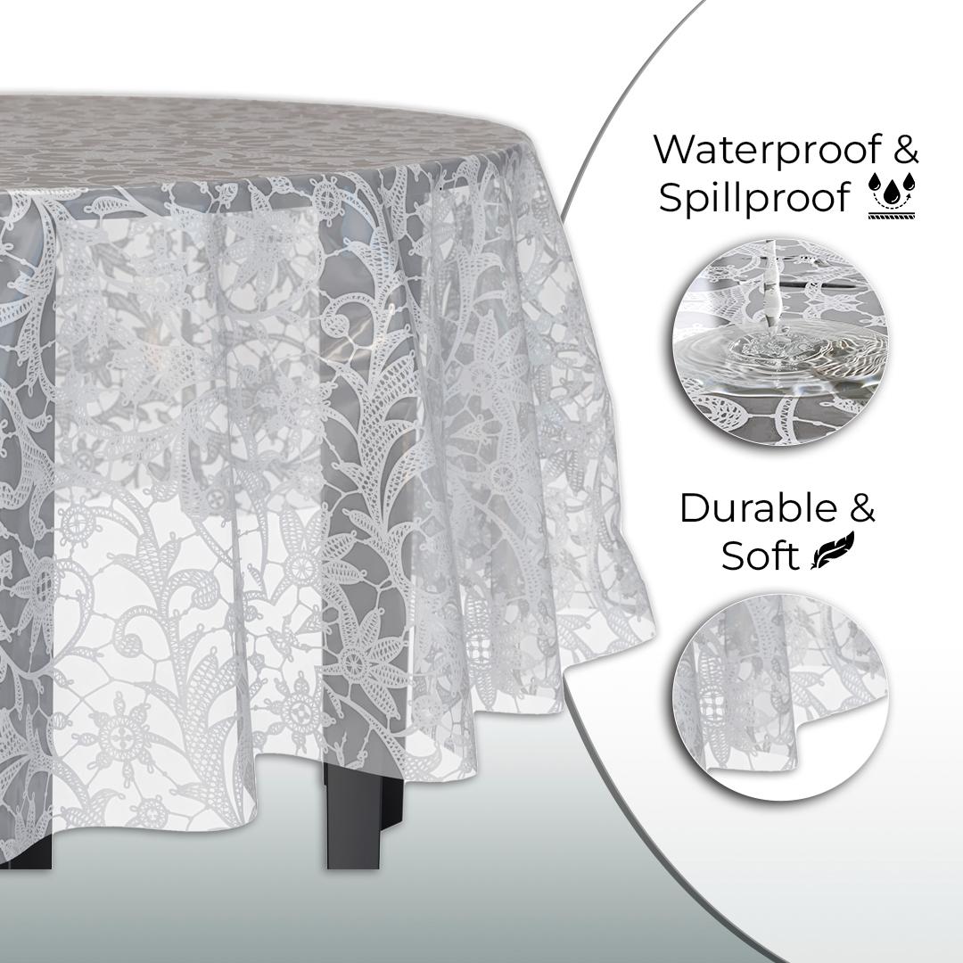 Round White Lace Plastic Tablecloth
