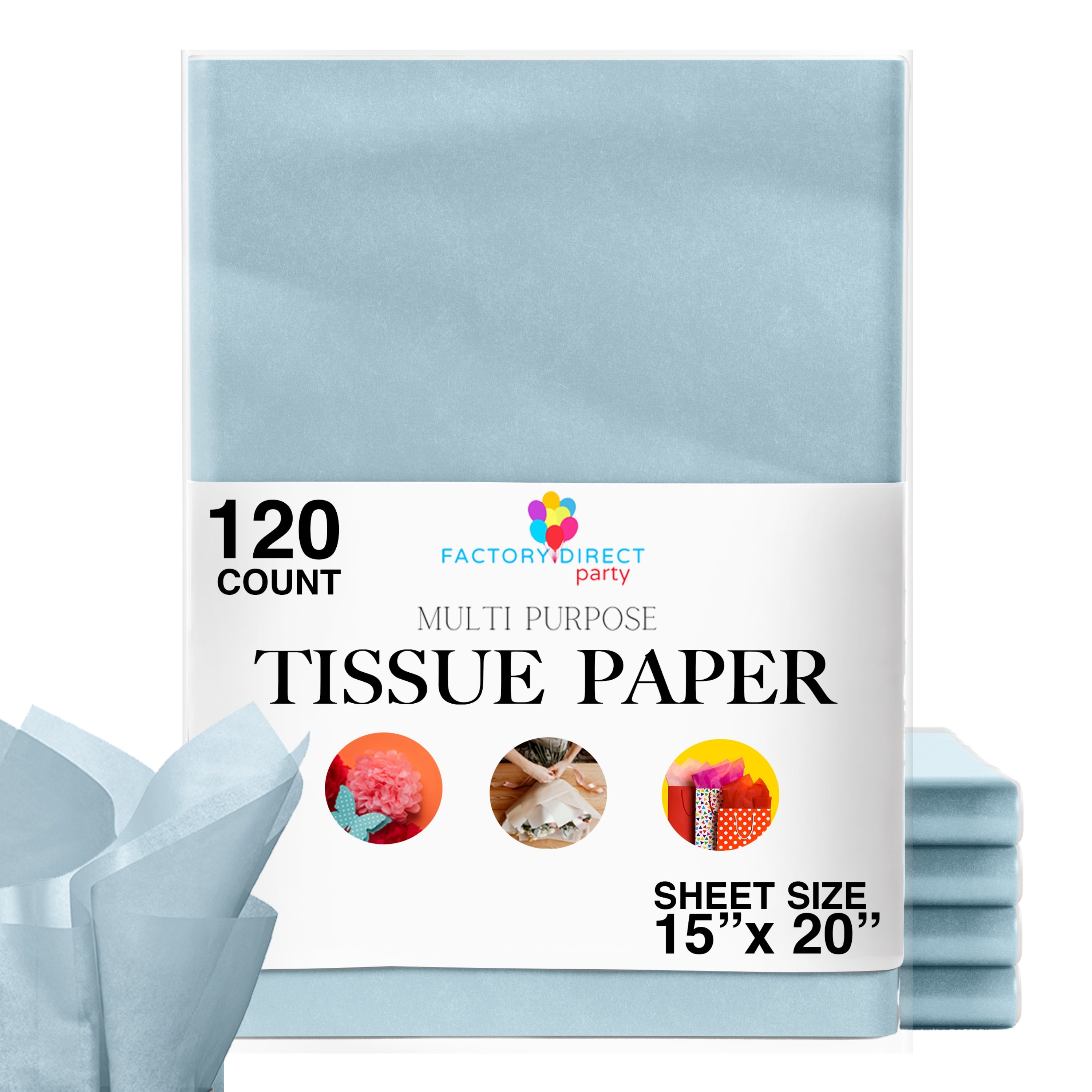 15" x 20" Light Blue Tissue Paper - 120 Ct. | Factory Direct Party