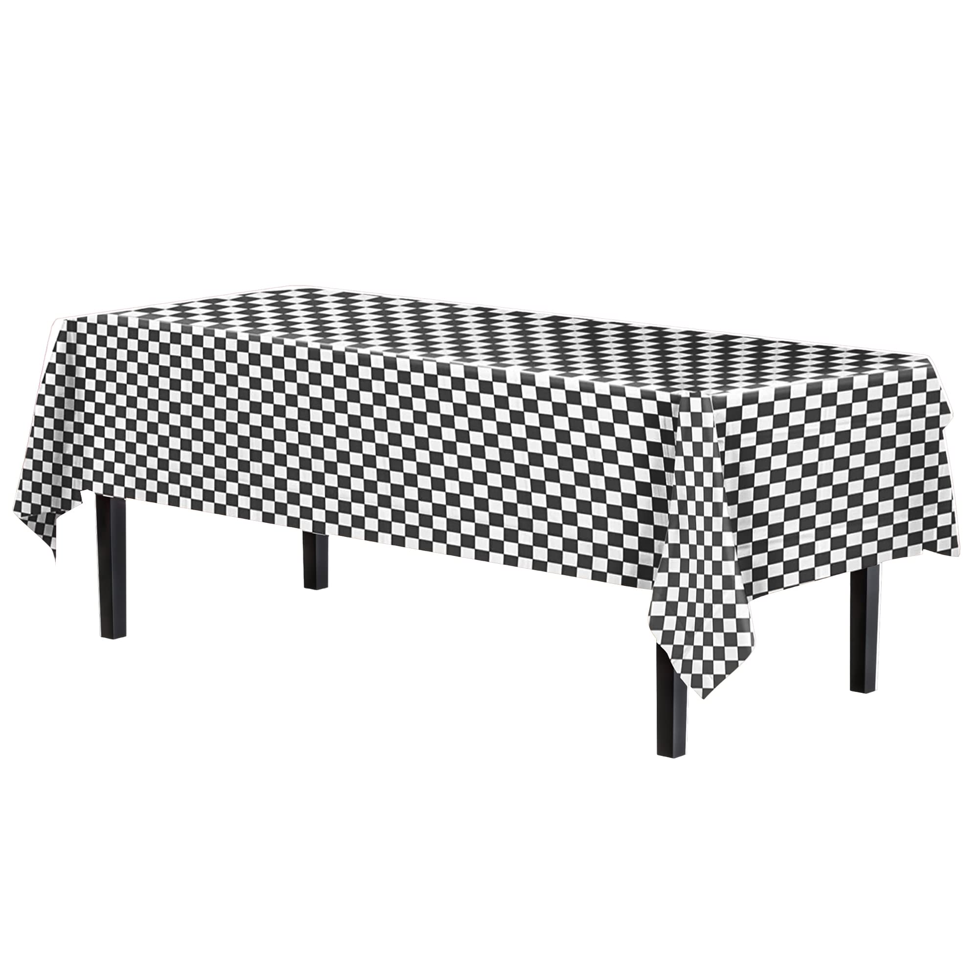 Black/White Checkered Plastic Table Covers | 12 Pack - 54 In. x 108 In