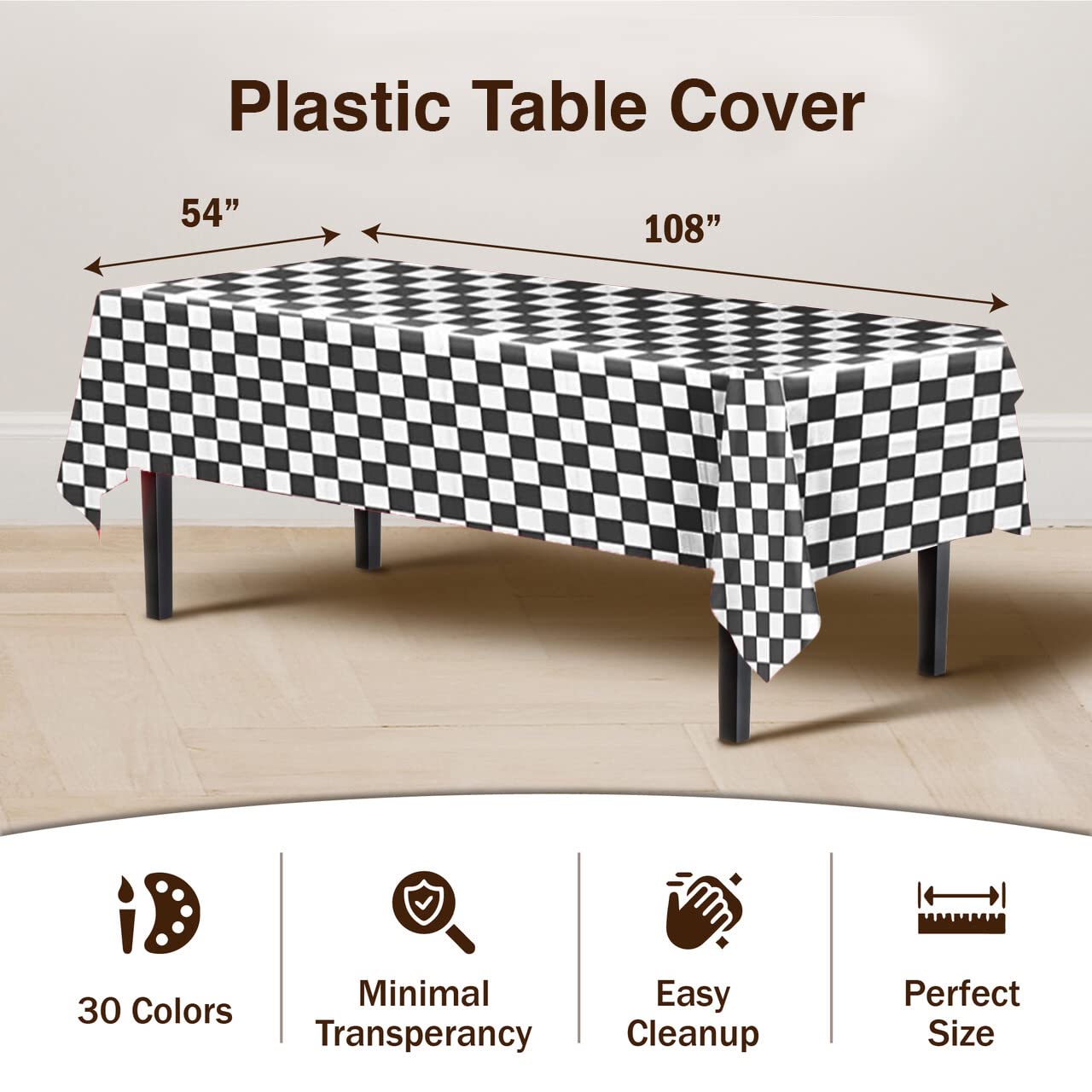 Black & White Checkered Plastic Tablecloth