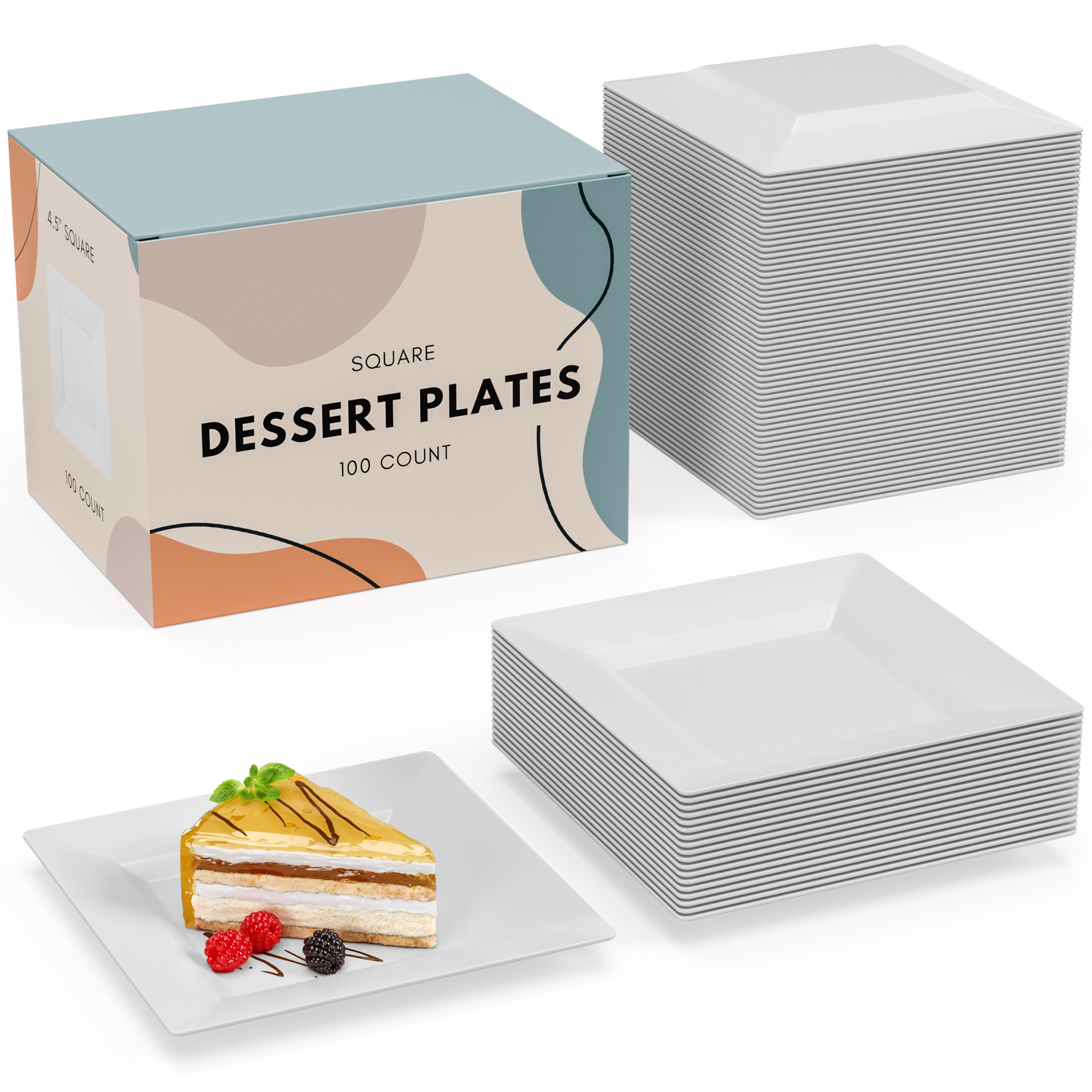 100 Ct. 4.5" White Square Plates | Factory Direct Party