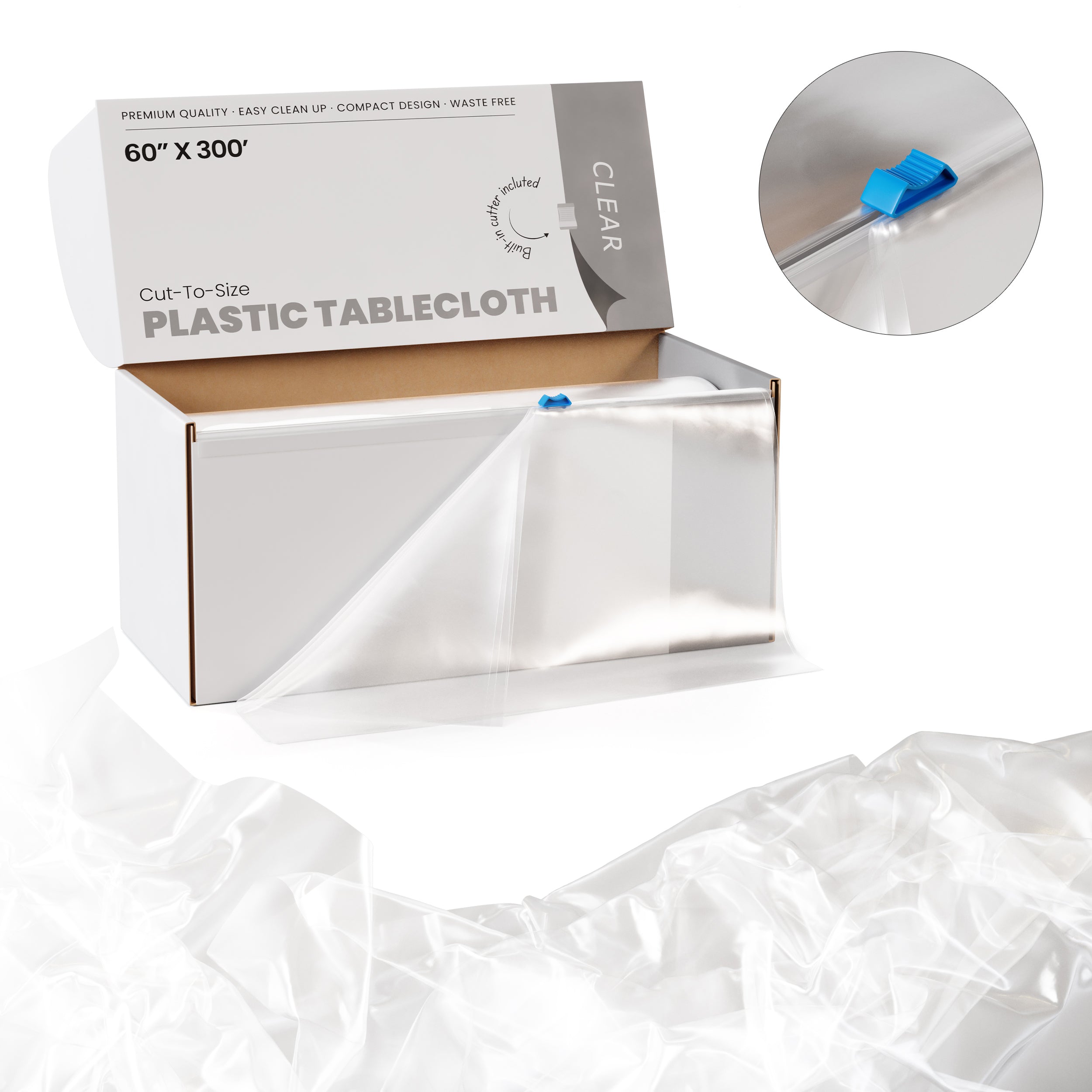 60" X 300' Cut to Size Table Cover - Clear