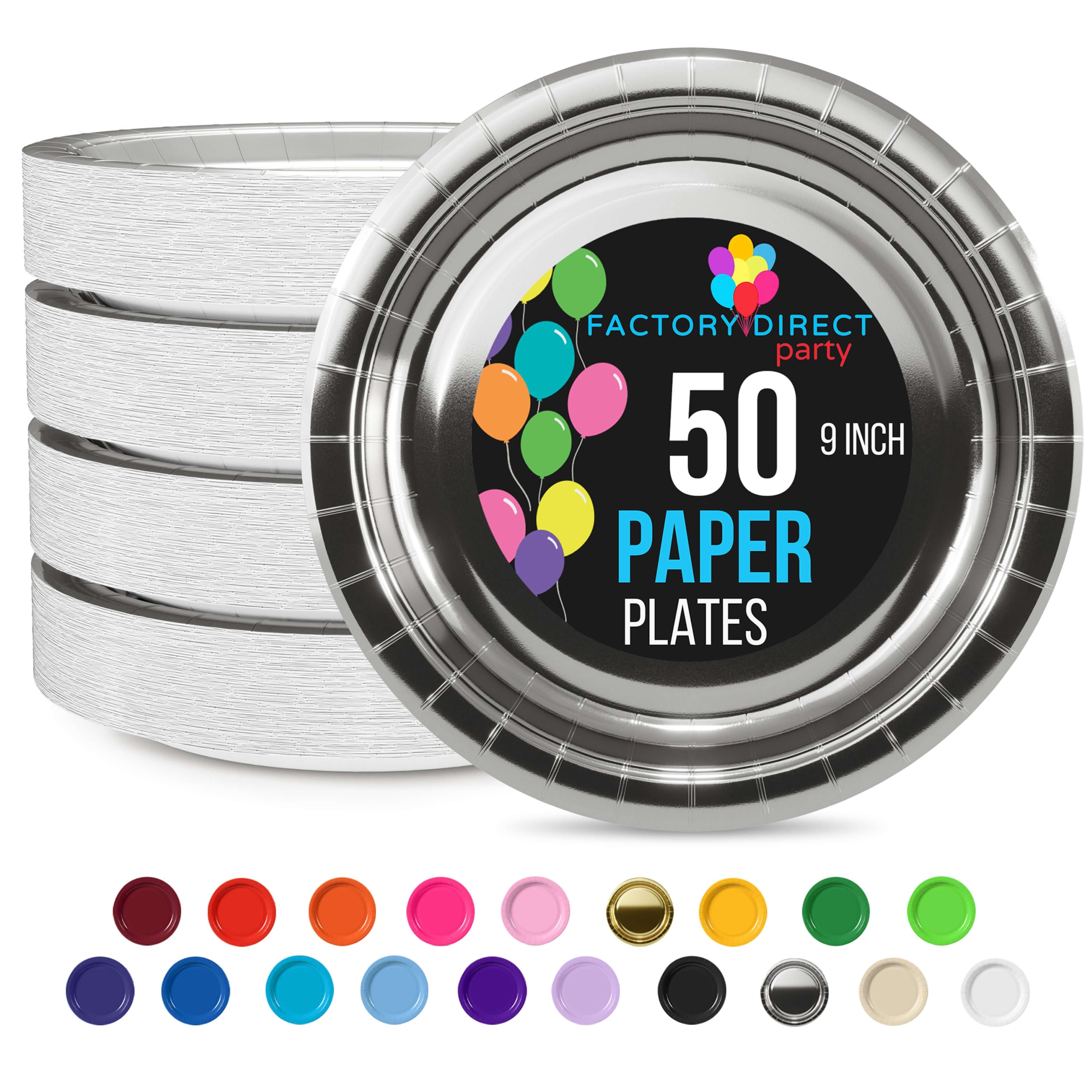 9 In. Reflective Silver Paper Plates - 50 Ct.