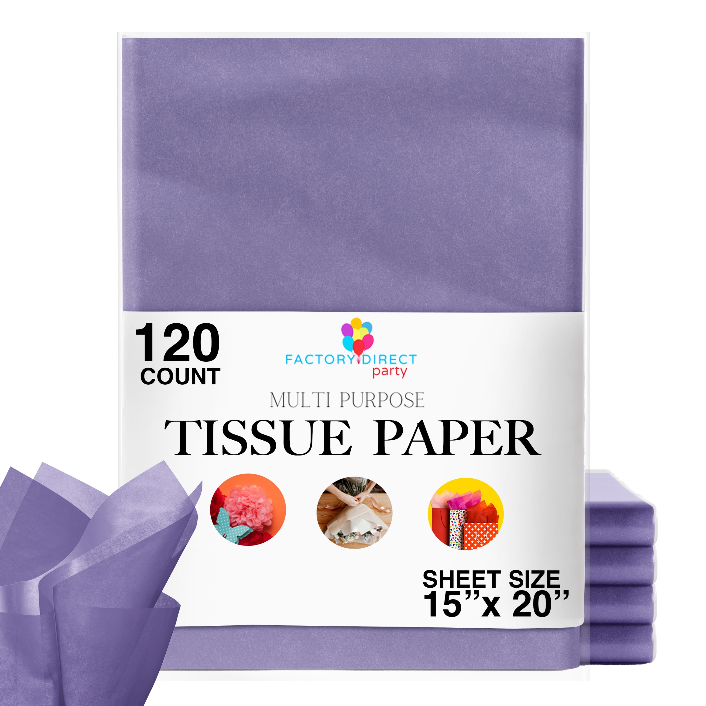 15" x 20" Purple Tissue Paper - 120 Ct. | Factory Direct Party