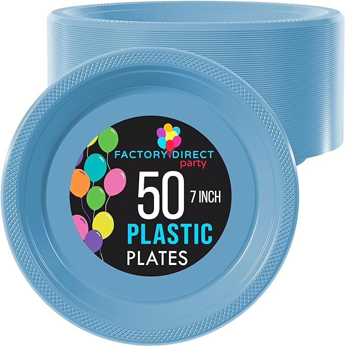 7in. Light Blue bulk pack plastic plates 50 Ct.