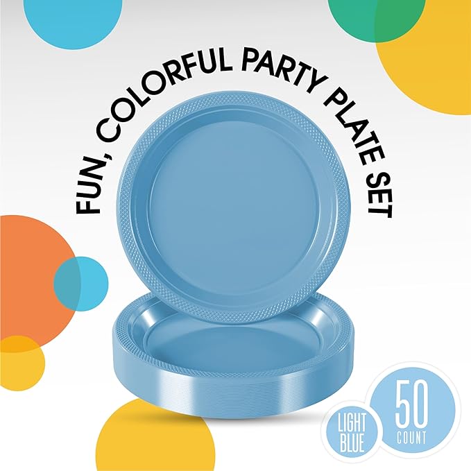 7in. Light Blue bulk pack plastic plates 50 Ct.