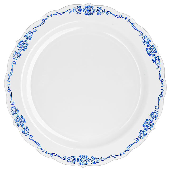 Stunning Upscale 9"White / Navy Victorian Design Plates