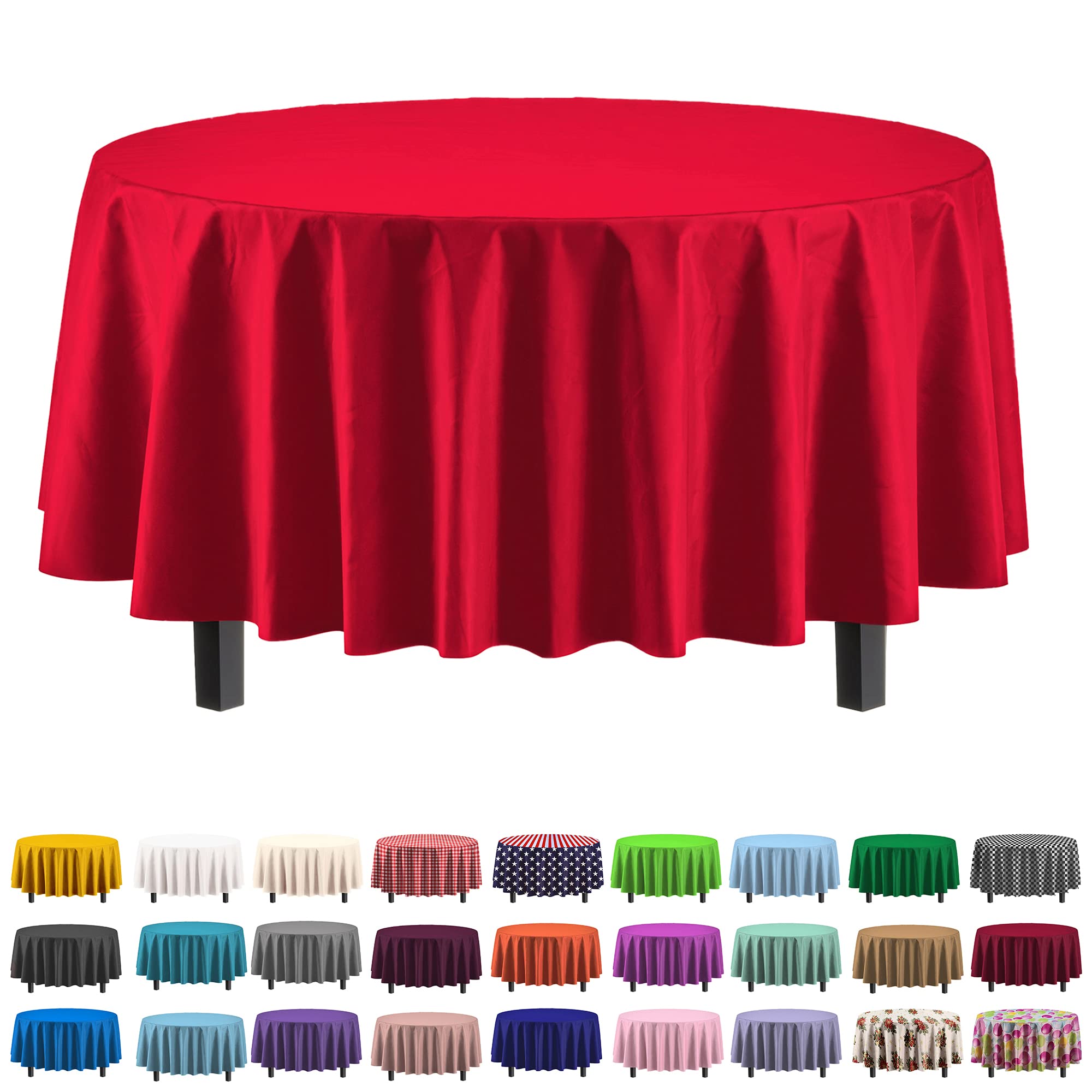 Premium Round Red Plastic Table Cover