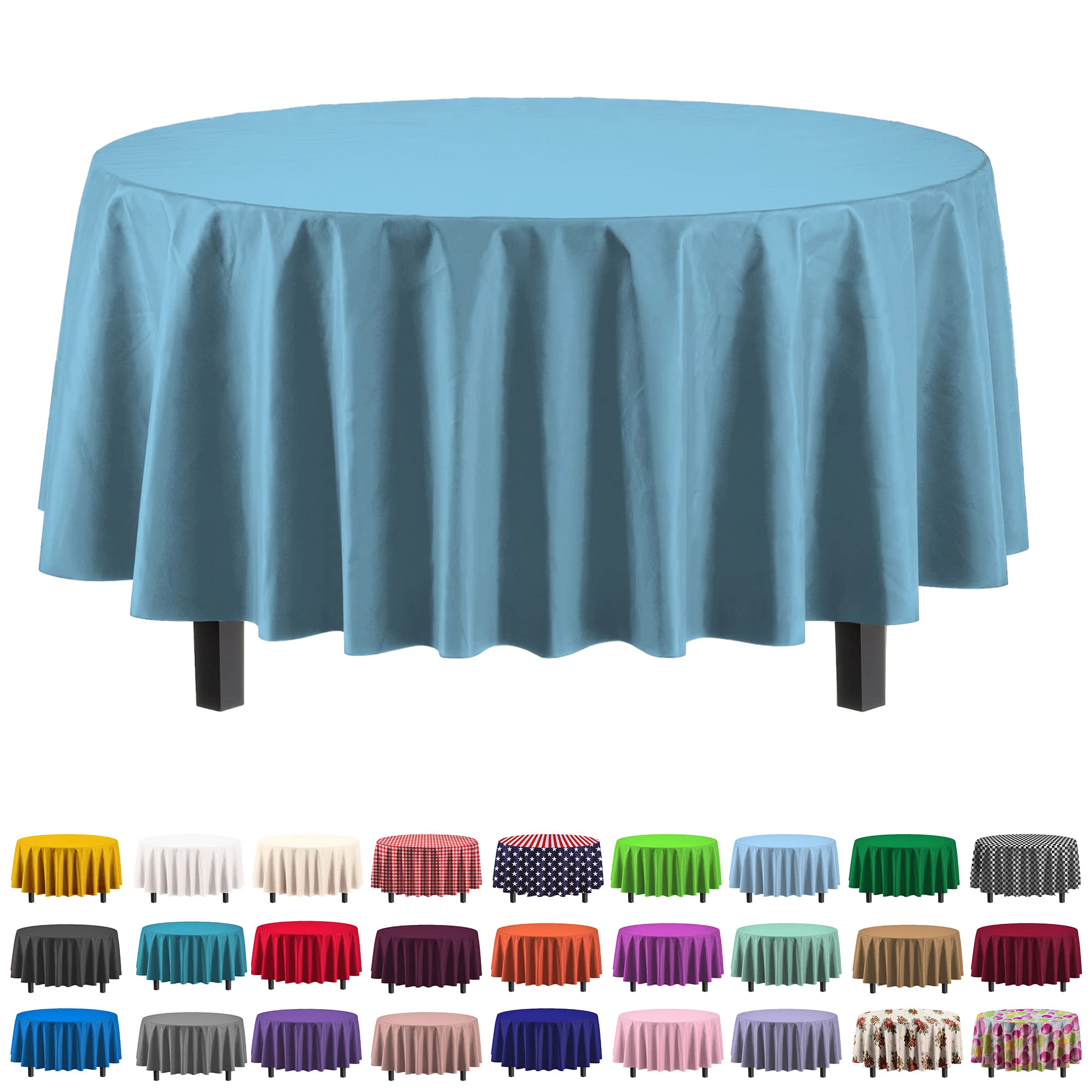 Premium Round Sky Blue Plastic Table Cover