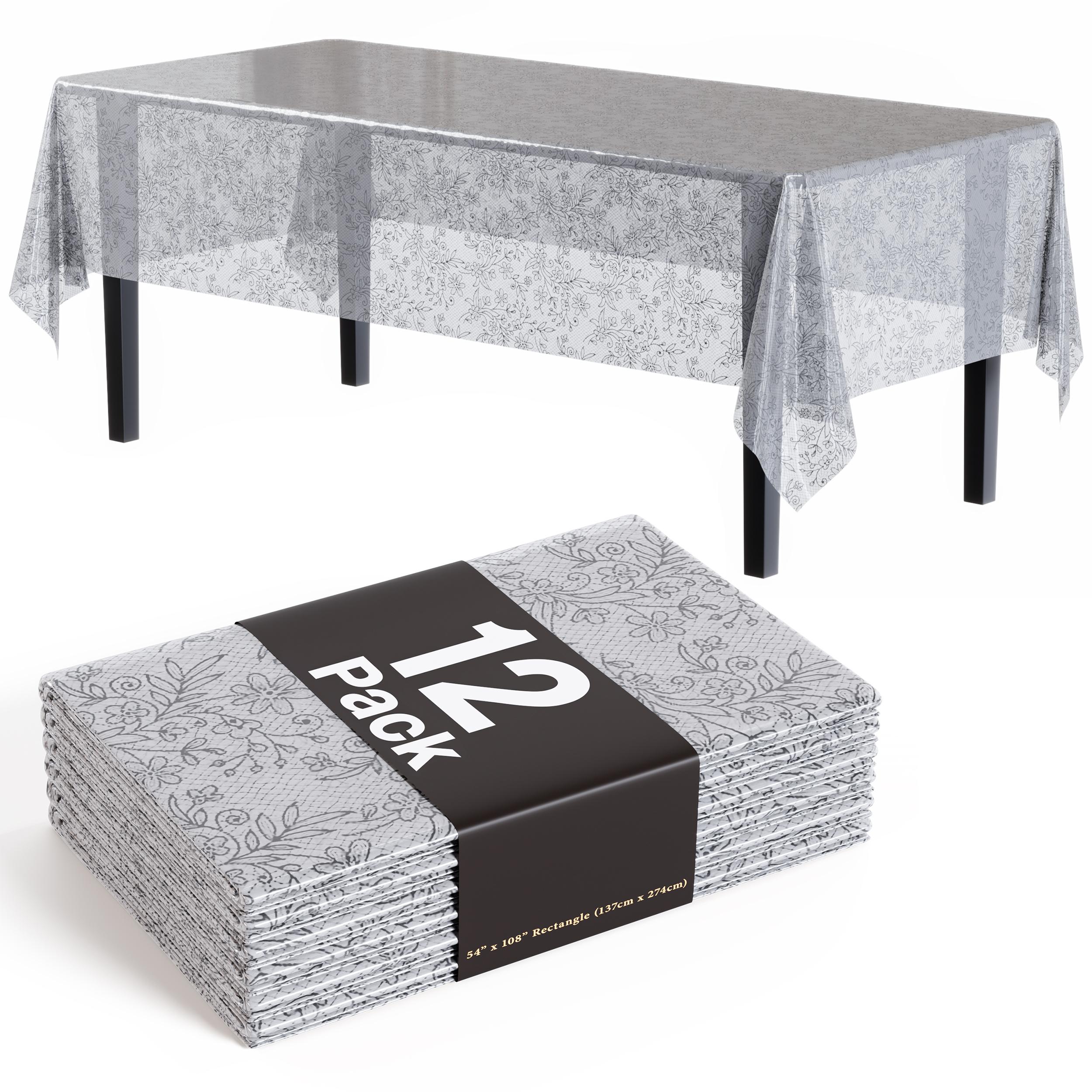 Premium Silver Floral Plastic Table Covers | 12 Count - 54 In. x 108 I