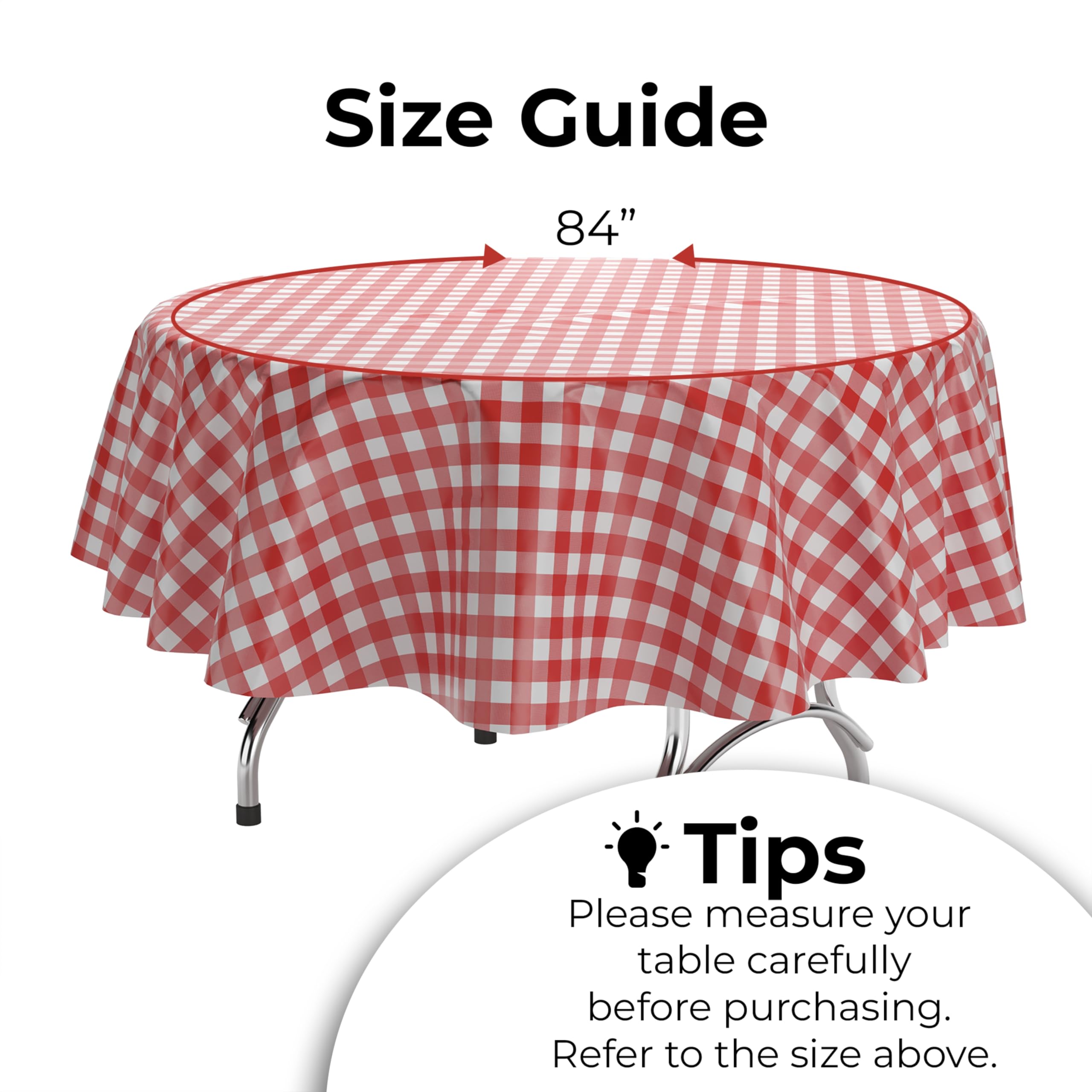 Round Red Gingham Print Plastic Tablecloth