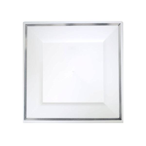 8 In. White/Silver Line Square Elegant Plates - 10 Ct.